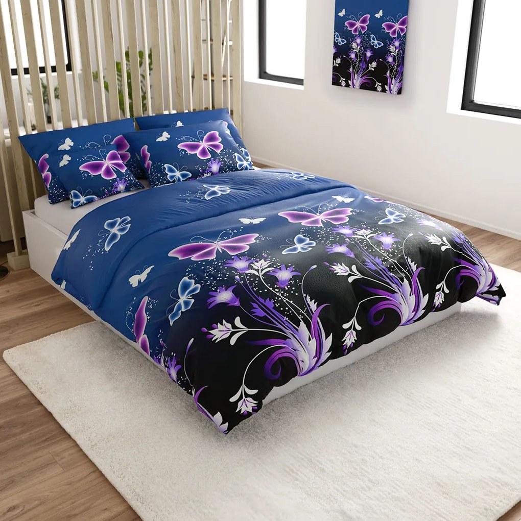 Mikroplyšové povlečení VIOLET BUTTERFLY tmavě modré Rozměr povlečení: 70 x 90 cm | 140 x 200 cm