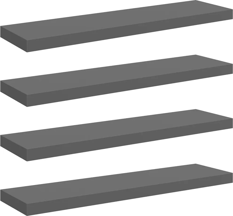 Plovoucí nástěnné police 4 ks lesklé šedé 90x23,5x3,8 cm MDF 323798