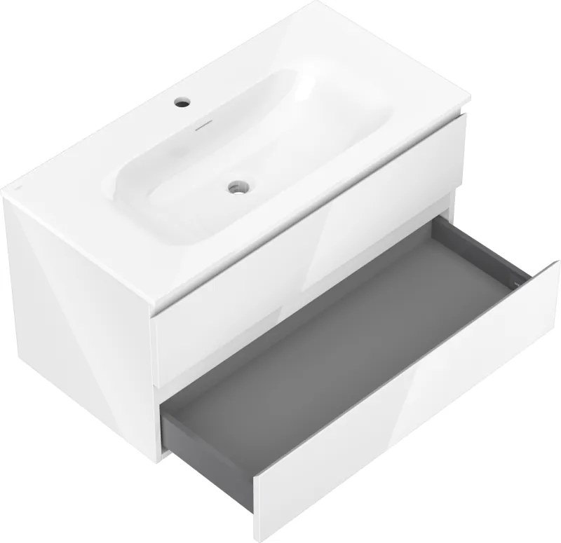 Mexen Orio, koupelnová skříňka 90 cm s umyvadlem Vela, 2 zásuvky, bílá lesklá, 91A10-09047-2-BFF00-W23M00