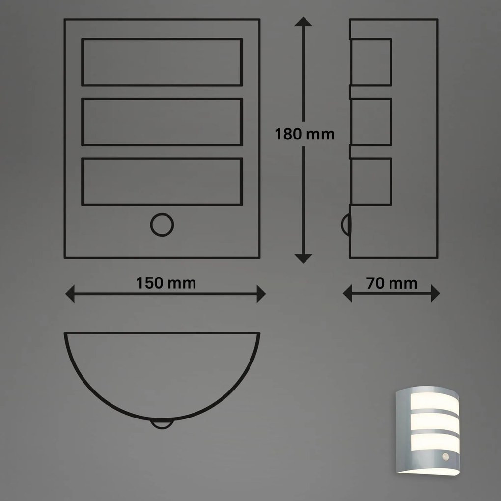 BRI 3795014 LED nabíjecí nástěnné svítidlo, venkovní, pohybové čidlo, soumrakový senzor, IP44, matný chrom - BRILONER