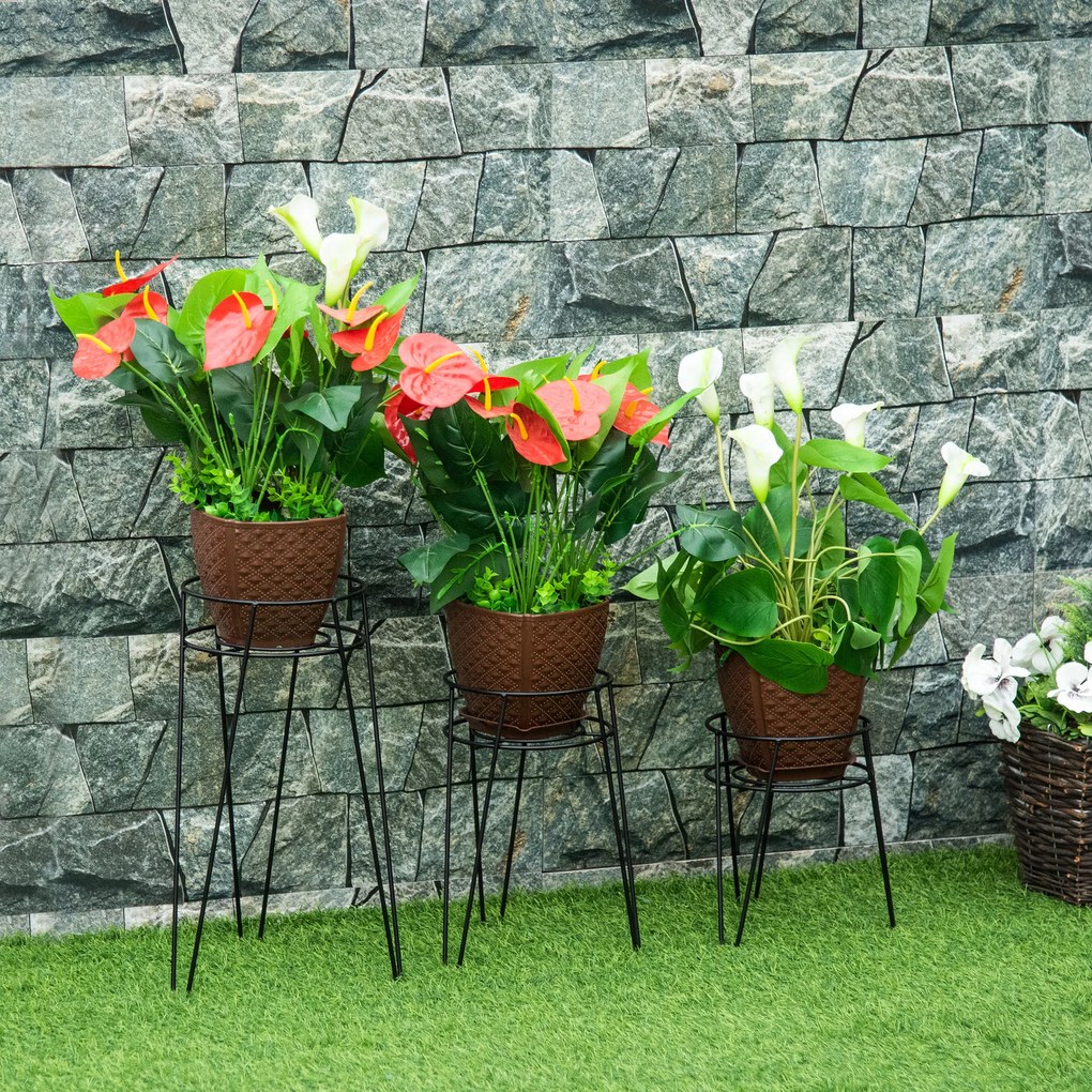 Sada 3 kovových stojanů na květiny Outsunny pro květináče do Ø16 cm, elegantní stojan na květiny v černé barvě | Aosom.de