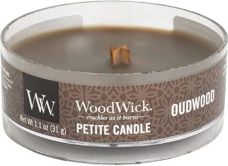 WoodWick – Petite Candle vonná svíčka Oudwood (Pryskyřice), 31 g