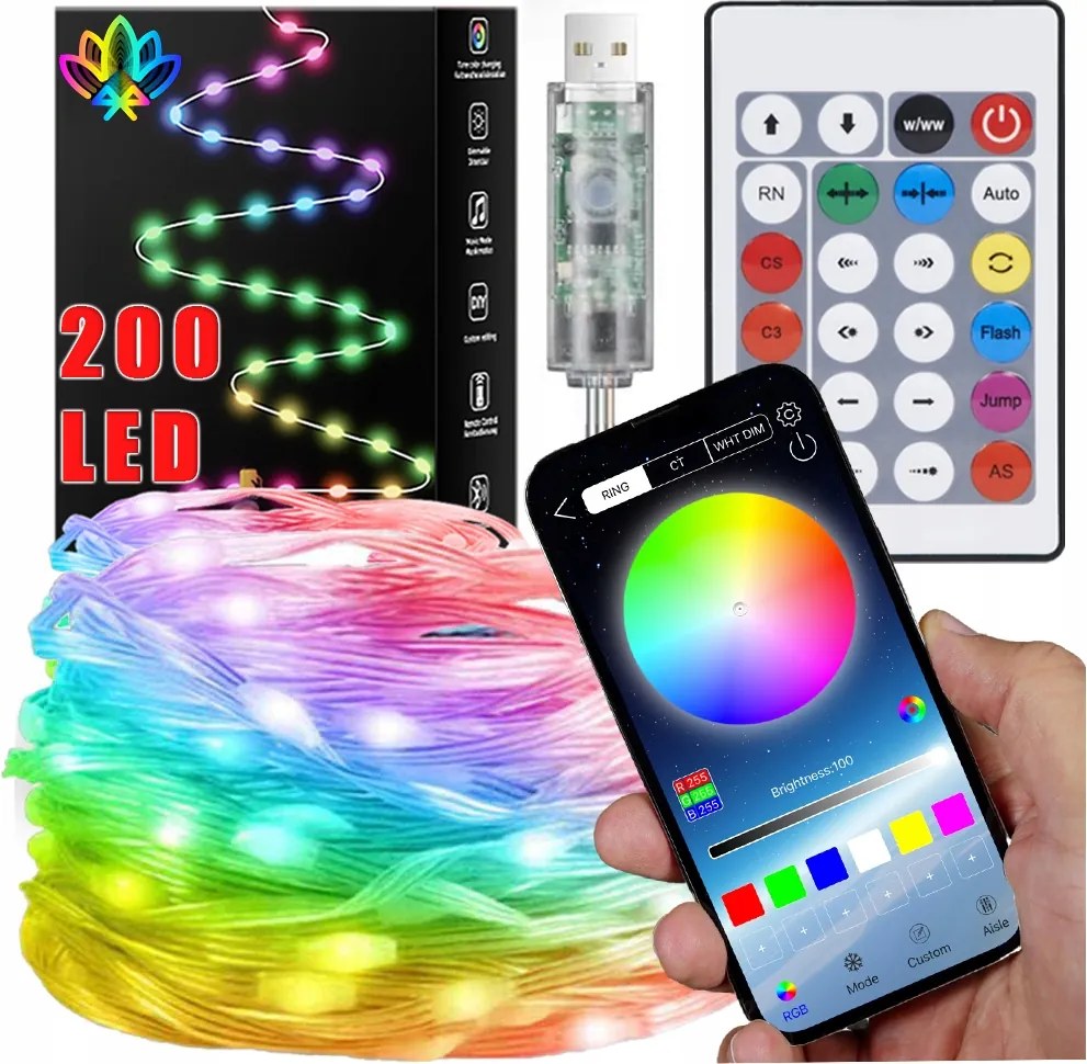 Led Pásek Smart 200 Led 10M Herní Světla Multicolor Rgb Aplikace Dálkový Ovladač