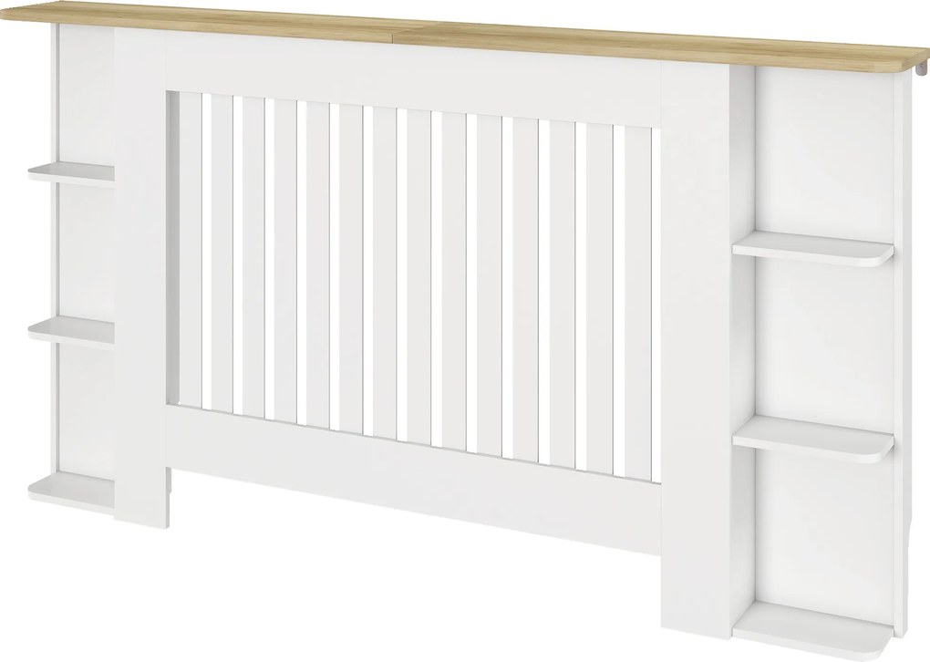 HOMCOM kryt radiátoru s policemi, kryt radiátoru z MDF, moderní lamelový design pro obývací pokoj a ložnici, 152 x 19 x 83 cm, bílá