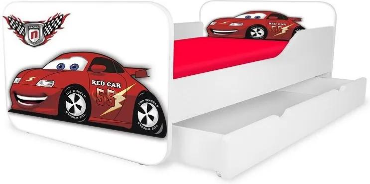 Dětská postel se šuplíkem - Červené auto - kwadra - 140 x 70 cm
