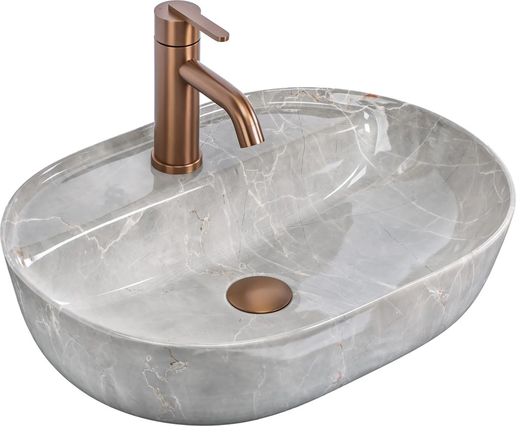 Rea Aura 51, oválné umyvadlo na desku, 505x385x135mm, imitace kamene, REA-U3227