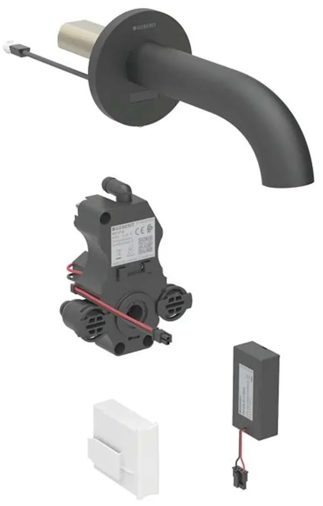Geberit Piave - Elektronický umyvadlový ventil pod omítku, pro studenou vodu, bateriové napájení, easy to clean, matná černá 116.283.14.1