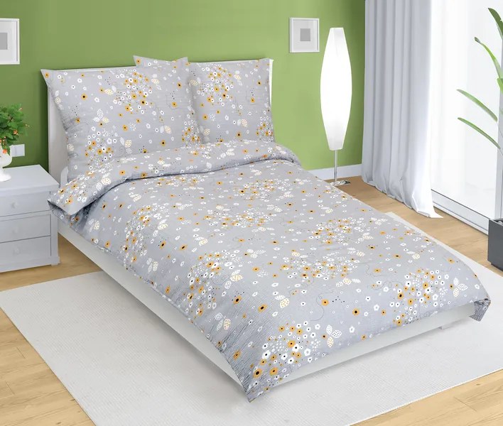 Bellatex Povlečení krepové Kytička šedá rozměr 140x220, 70x90 cm