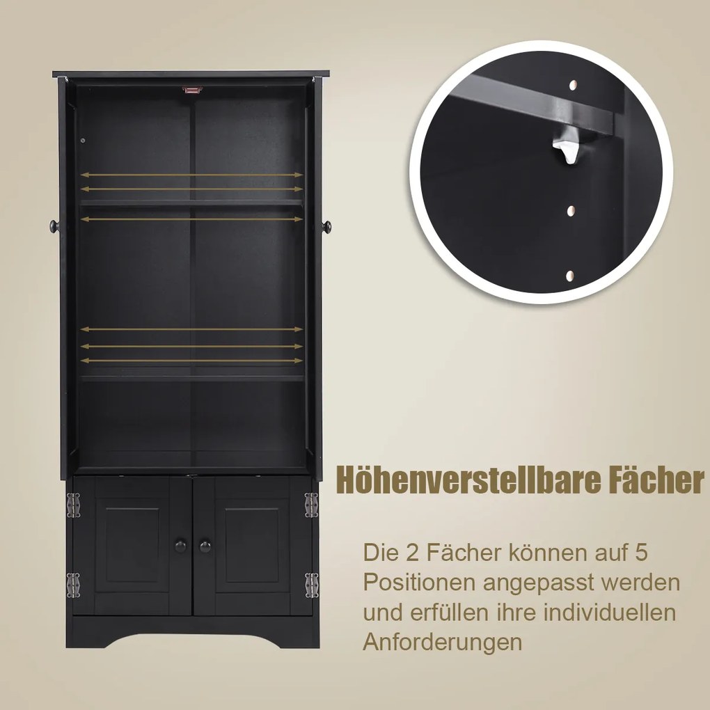 Costway Midi skříňka boční vysoká deska vysoká dřevo – 59 × 32 × 123 cm, černý
