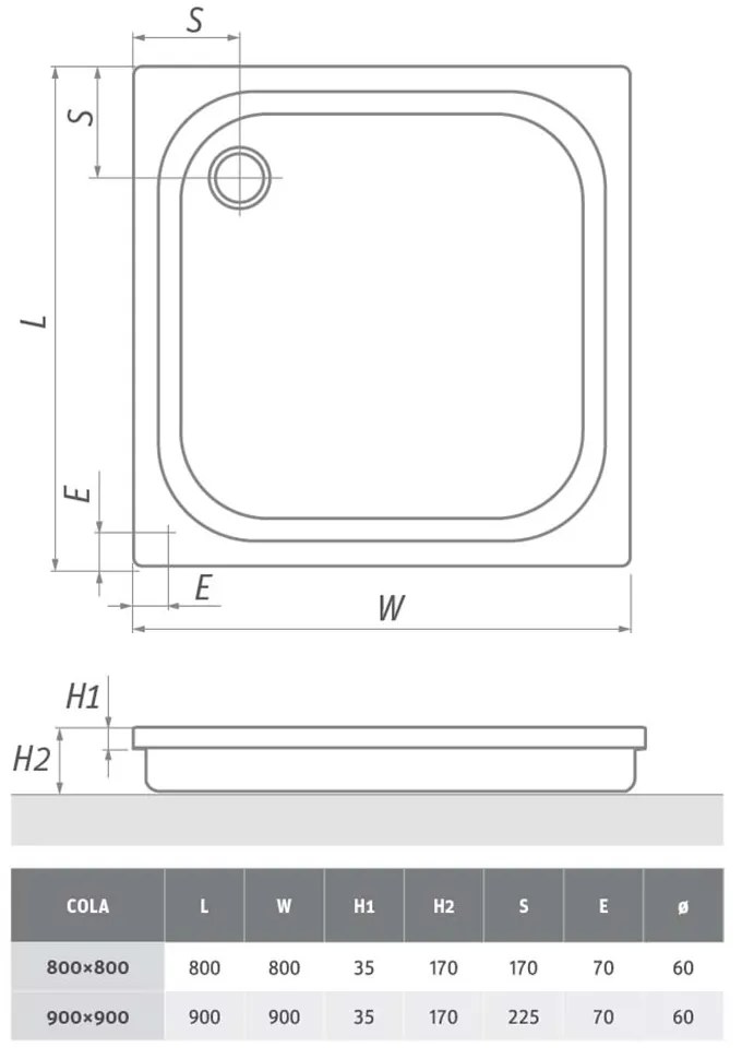 Roth COLA 900 sprchová vanička 90 x 90 cm 8000004 akrylát