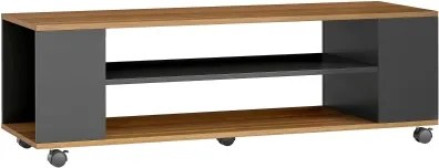 HOMCOM nástěnný nebo stojací televizní nábytek na kolečkách, 4 police pro televizor až 139,7 cm, 120x40x38,5 cm, ořech a matná černá