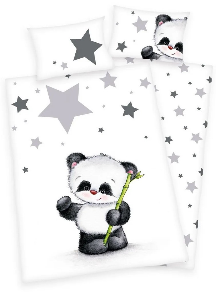 Herding Povlečení do postýlky Panda a hvězdičky - 100x135, 40x60, 100% bavlna