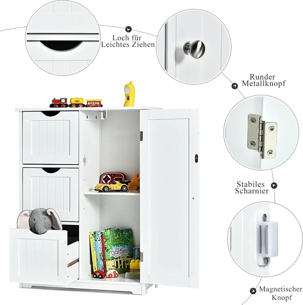 Costway Koupelnová skříňka úložná se 3 zásuvkami – 60 × 30 × 81 cm, bílý