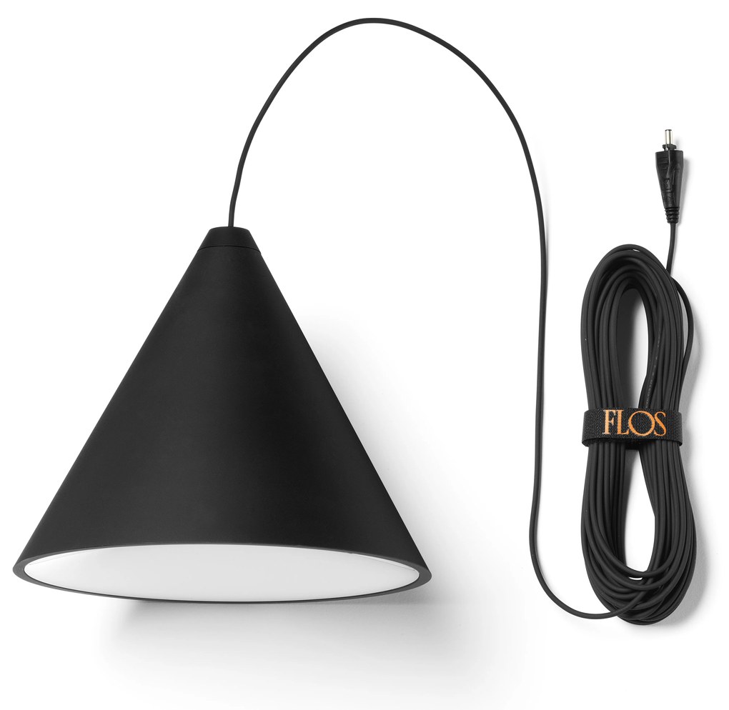 Flos String Light Cone head, svítidlo s 12m dlouhým kabelem, 21W LED 2700K, dotykové ovládání + bluetooth, černá, prům. 19cm