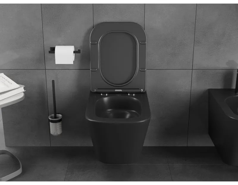 Mexen Teo, závěsná WC mísa 510x345x340 mm, Rimless Tornádo + WC sedátko z duroplastu, černá matná, 30850685T