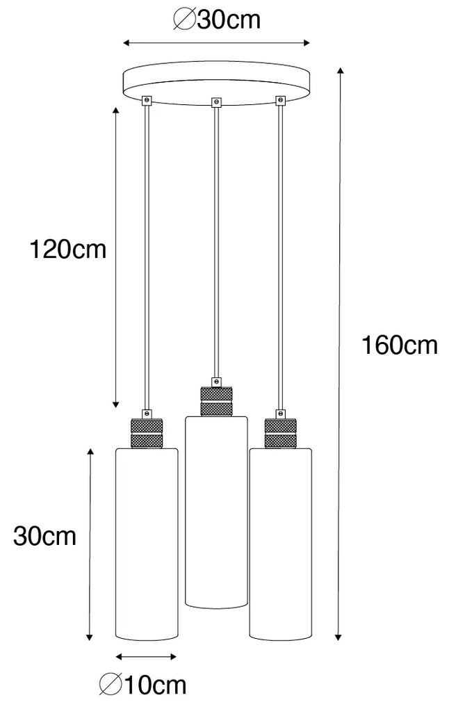 Moderní závěsné svítidlo černé s kouřovým sklem 3-světlo - Stavelot