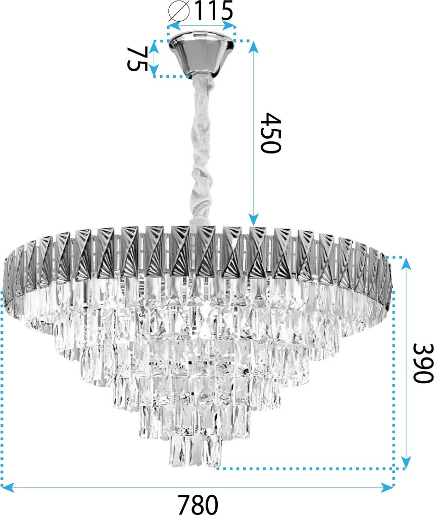 Toolight Toolight, závěsné křišťálové svítidlo 80cm, 12xE14, G061-CP, zlatá, OSW-08995