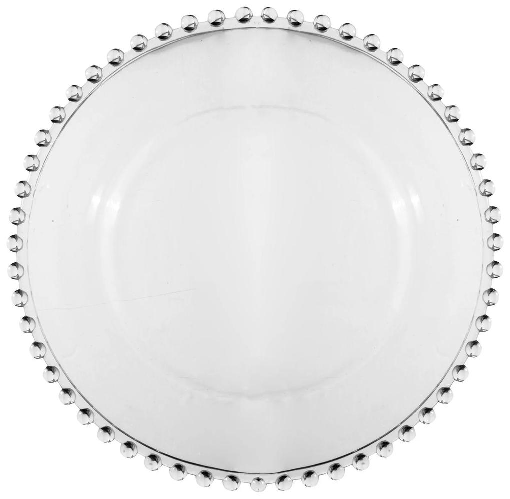 CÔTÉ TABLE Skleněný dezertní talíř Pearl, čirá barva, sklo