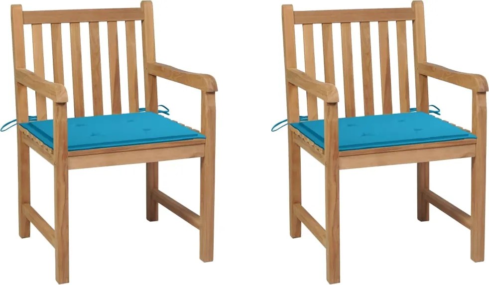 Zahradní židle 2 ks s modrými poduškami masivní teak 3062734