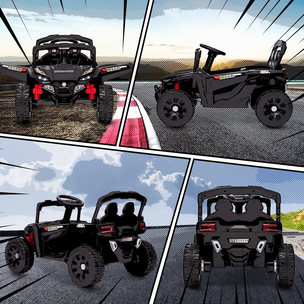 AIYAPLAY dětské elektroauto 12V s 2 motory, dálkové ovládání 2,4G, zadní odpružení, světla, hudba, černá