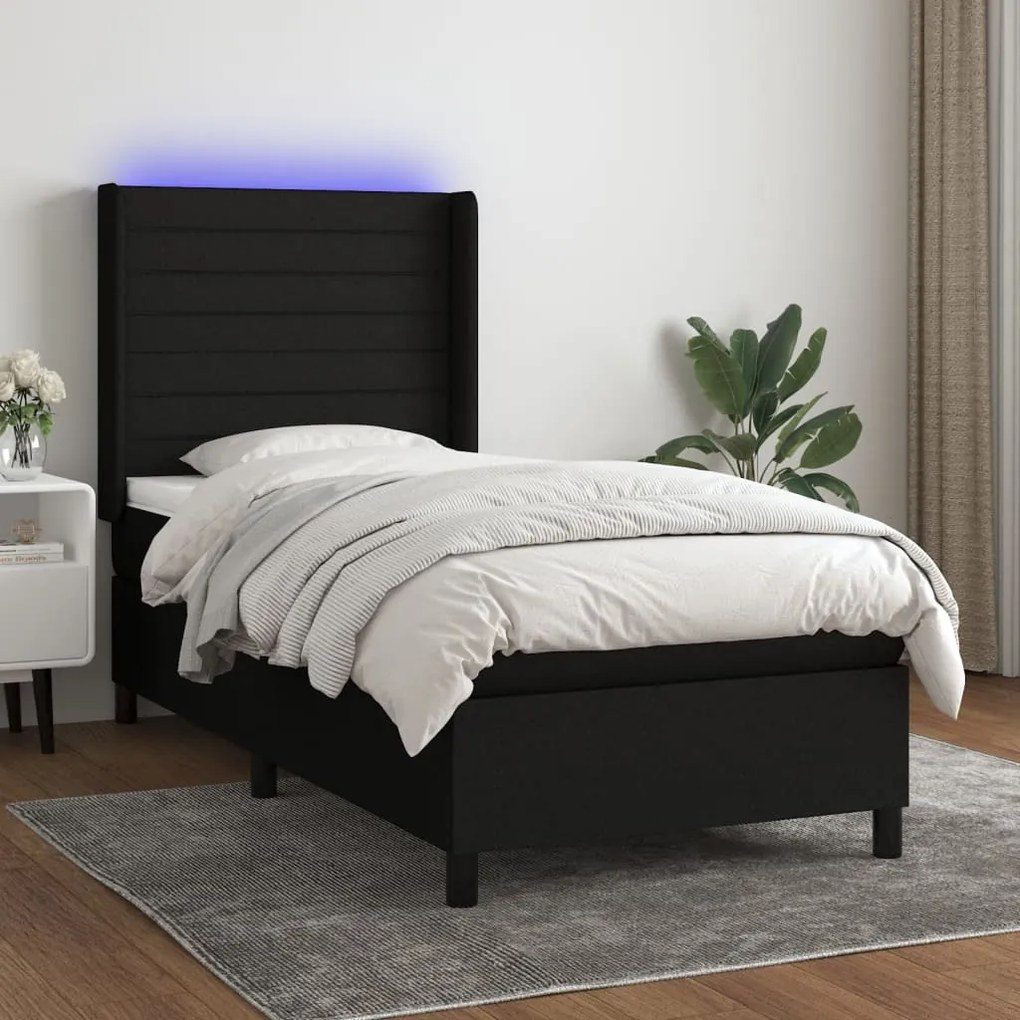vidaXL Box spring postel s matrací a LED 90x200 cm textil [3138366] Barva: Tmavě šedá