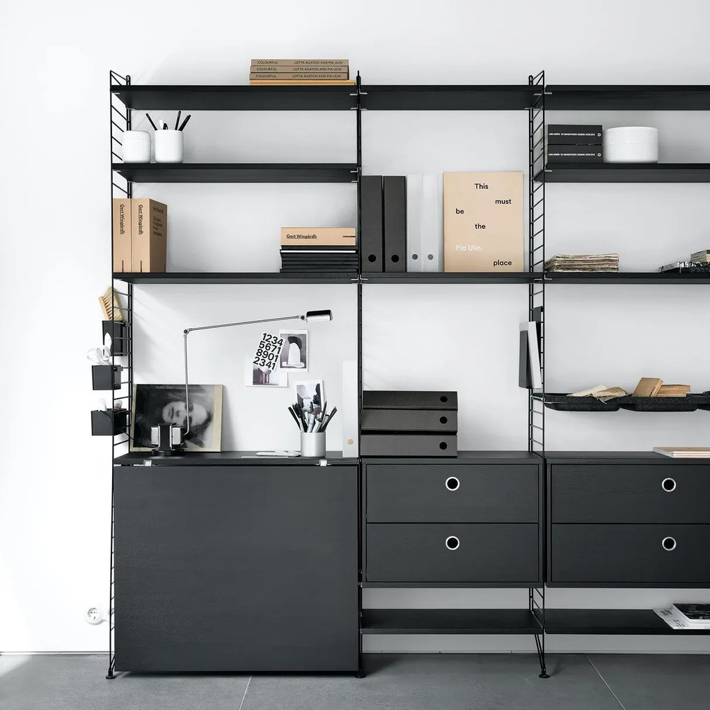 STRING Skříňka Cabinet with Sliding Doors, Black Ash