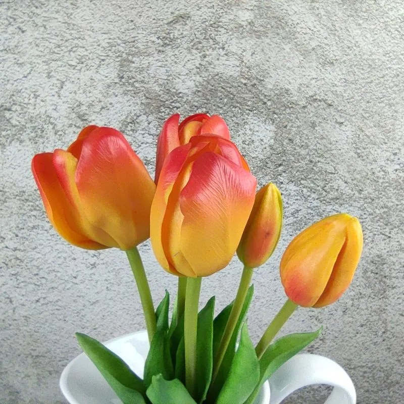 Gumové tulipány oranžové- 39 cm, svazek 5 ks