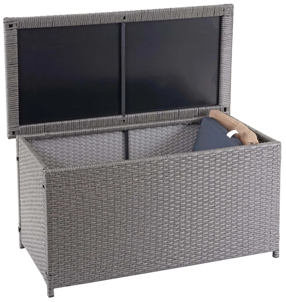 Polyratanový zahradní úložný box HWC-D88 - základní šedá, 51x115x59cm 250l
