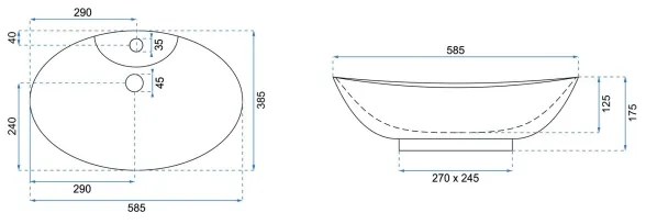 REA-U0160 - Umyvadlo na desku ROSA 38,5x58,5 cm keramika/lesklá bílá
