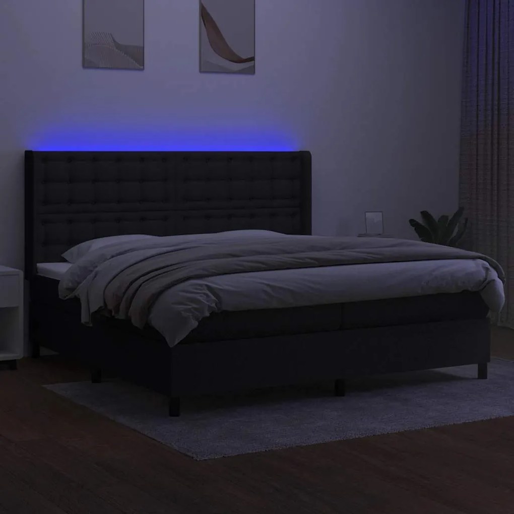 Box spring postel s matrací a LED černá 200x200 cm textil 3138663
