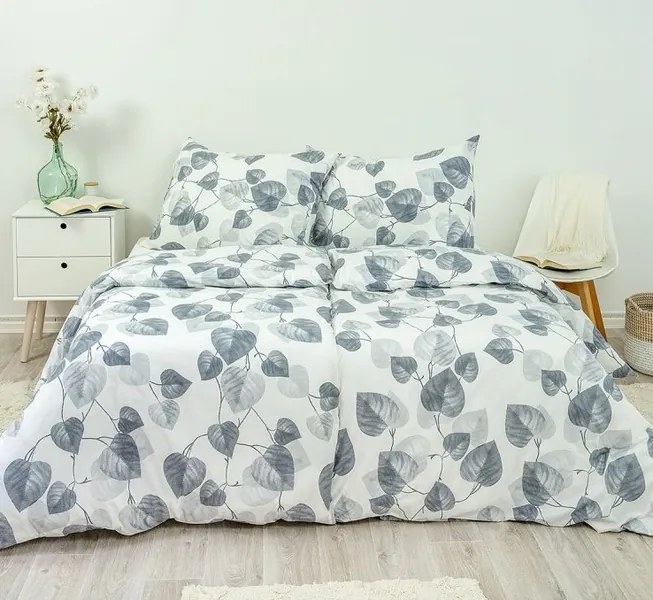 Stanex povlečení krep šedé listy (LS275) 140x200, 70x90 cm