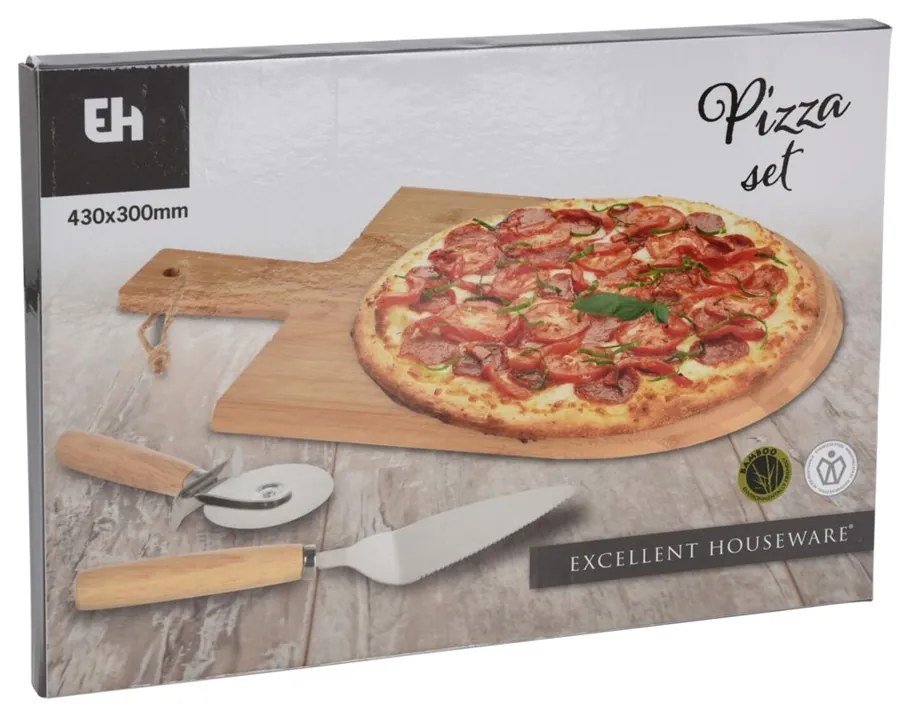 Prkénko na krájení pizzy Pizza Set, bambus, 43x30 cm