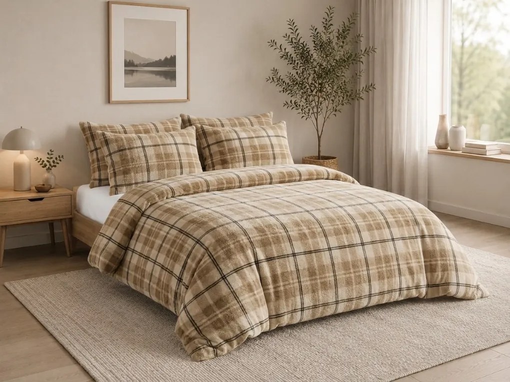 Mikroplyšové povlečení PLAID krémové Rozměr povlečení: 2 ks 70 x 90 cm | 200 x 220 cm