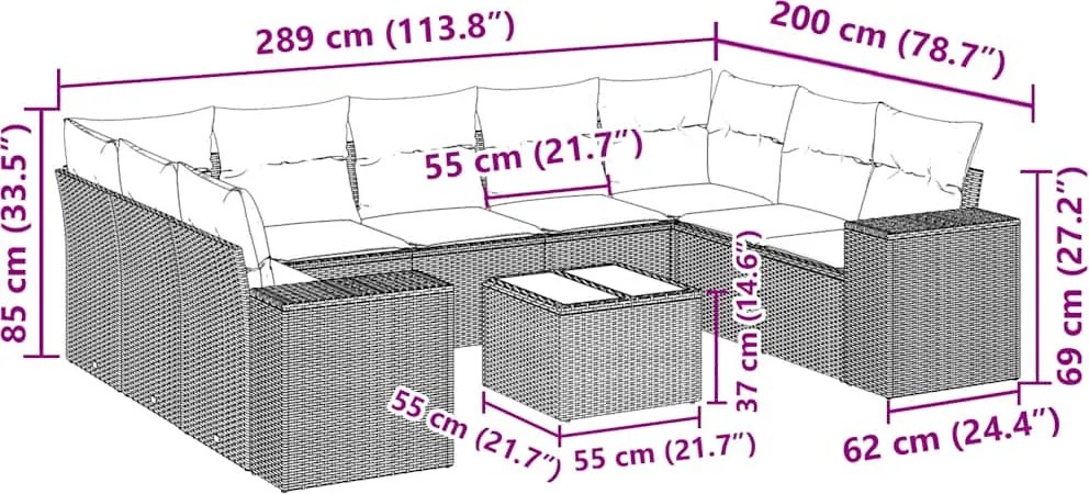 10dílná zahradní sedací souprava s poduškami černá polyratan 3255343