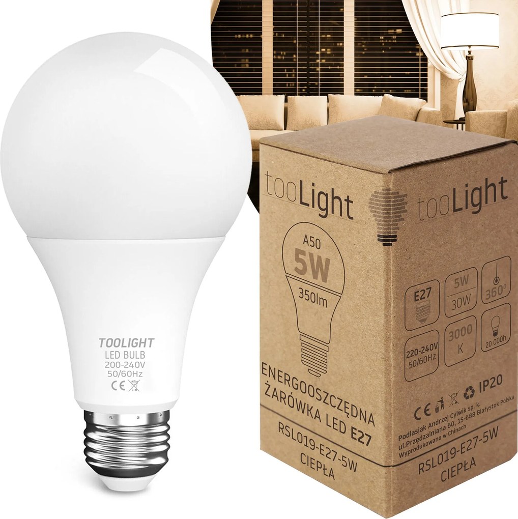 Toolight Toolight, LED žárovka E27, 5W, 350lm, 3000K teplá, RSL019, OSW-20004