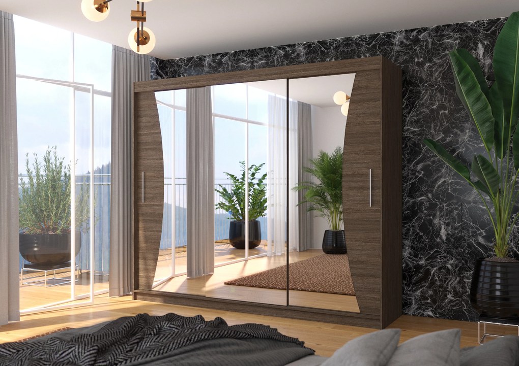 ADRK Furniture Skříň s posuvnými dveřmi a zrcadlem DIEGO 250 ADRK-SW-DIE-CH-250