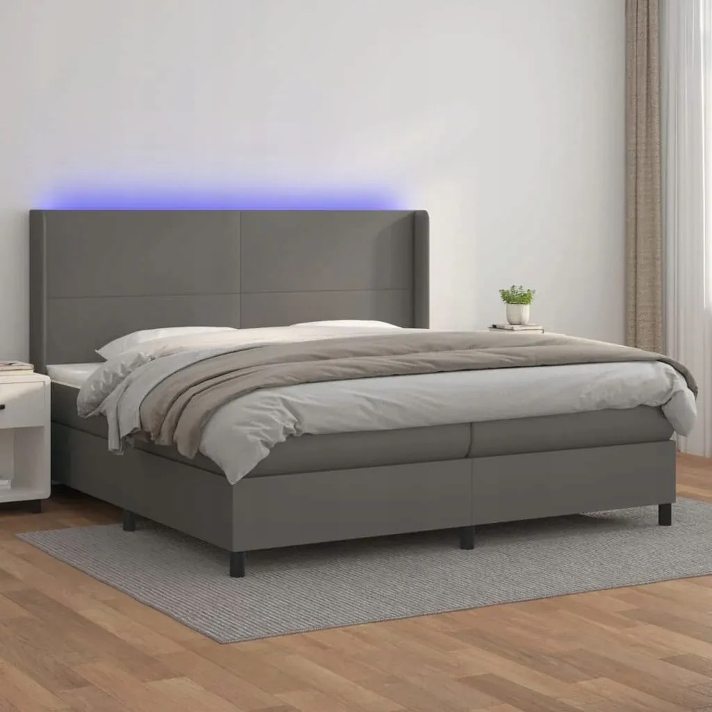 Box Spring Postel S Matrací A Led Šedá Umělá Kůže Šedá Hladký design 200