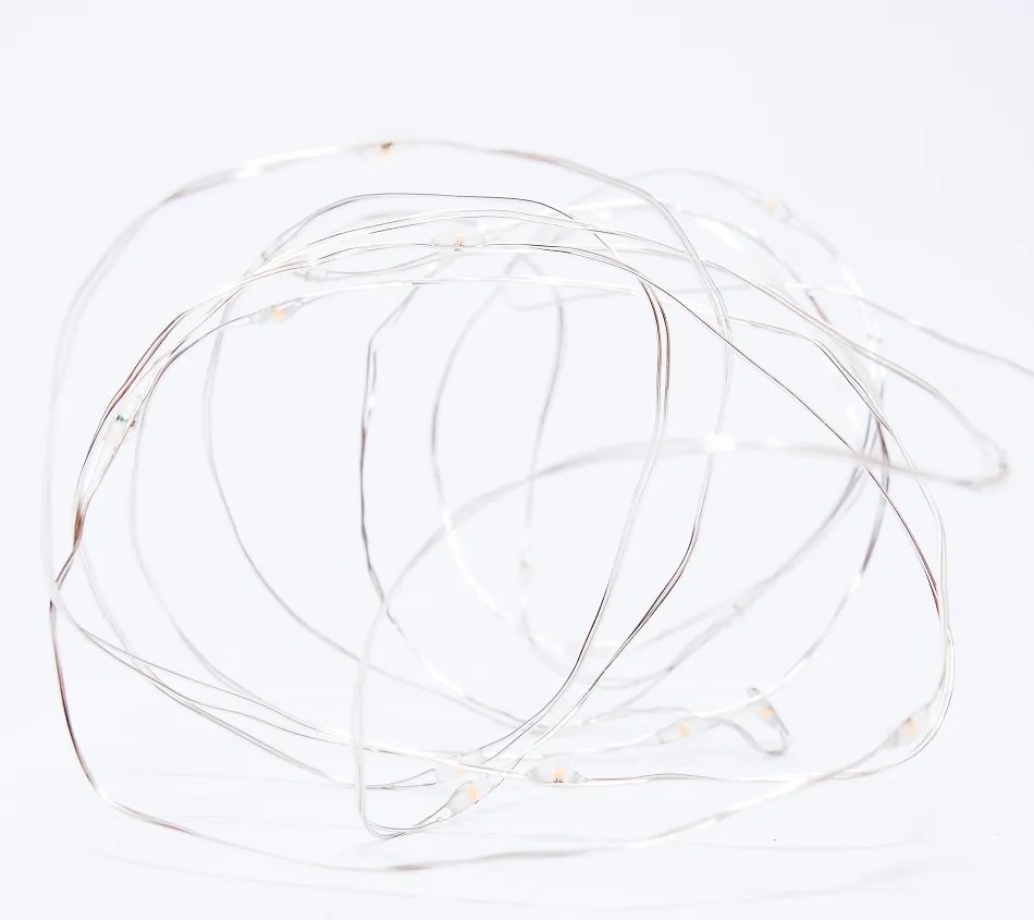 LED světýlka na baterie, kapičky, 2,30 m, růžová, 20 diod, drátek, IP20 interiér, 3 × AA