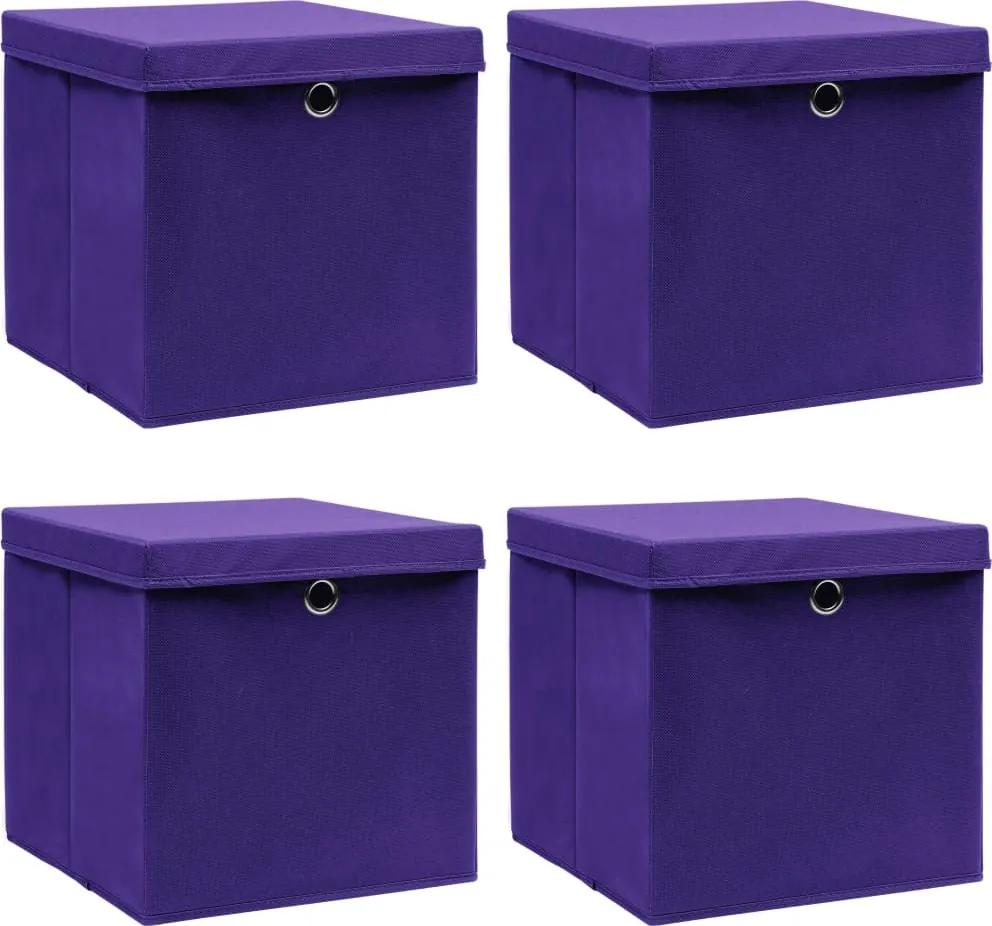 vidaXL Úložné boxy s víky 4 ks modré 32 x 32 x 32 cm textil [288346] Barva: krémová s víky