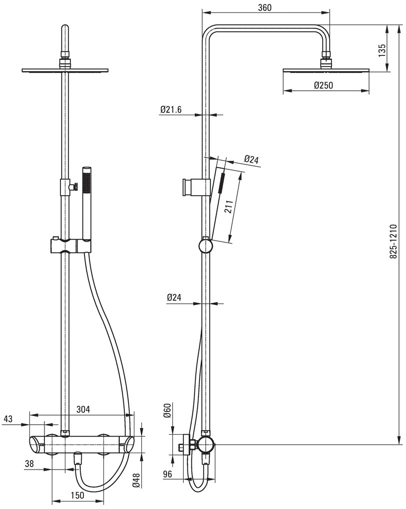 Deante Arnika, termostatická sprchová baterie s dešťovou sadou, grafitová-titanium, NAC_D1QK