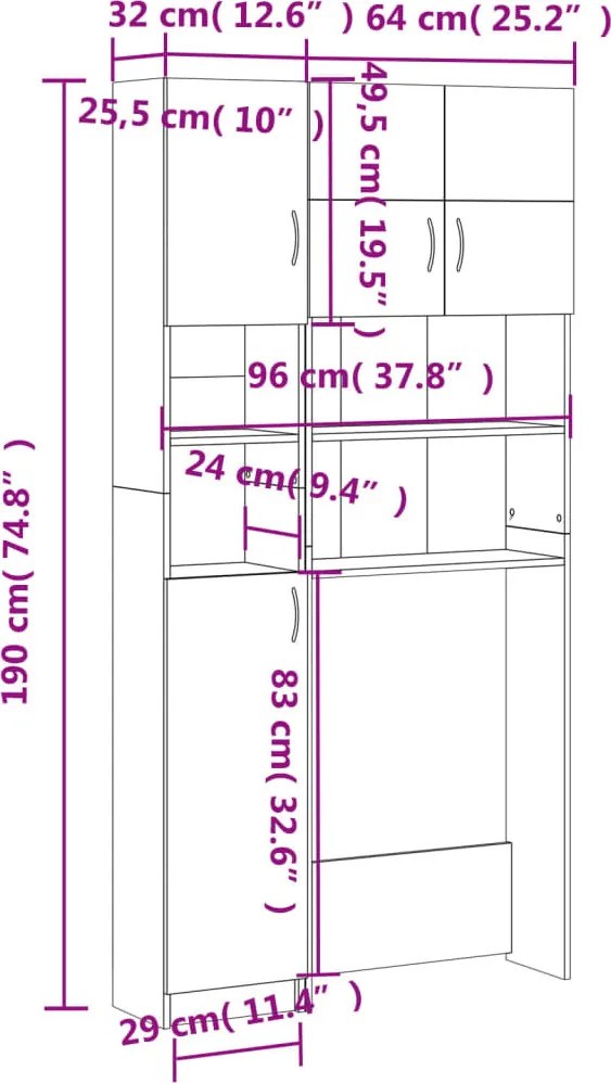 vidaXL Sada skříněk nad pračku dřevotříska [3055639] Barva: Betonová šedá