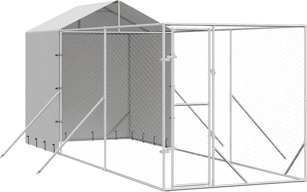 Venkovní psí kotec se střechou stříbrný 2 x 6 x 2,5 m ocel 3190475