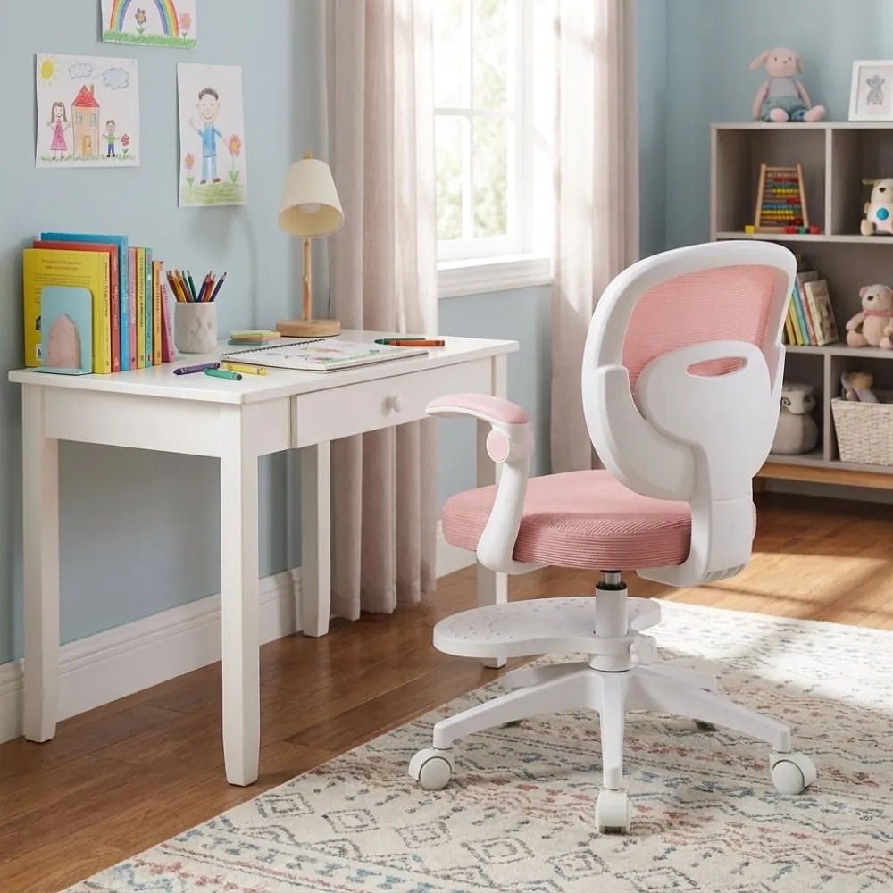 Dětská otočná židle Neoseat JUNI 008 s podnoží — látka, růžová