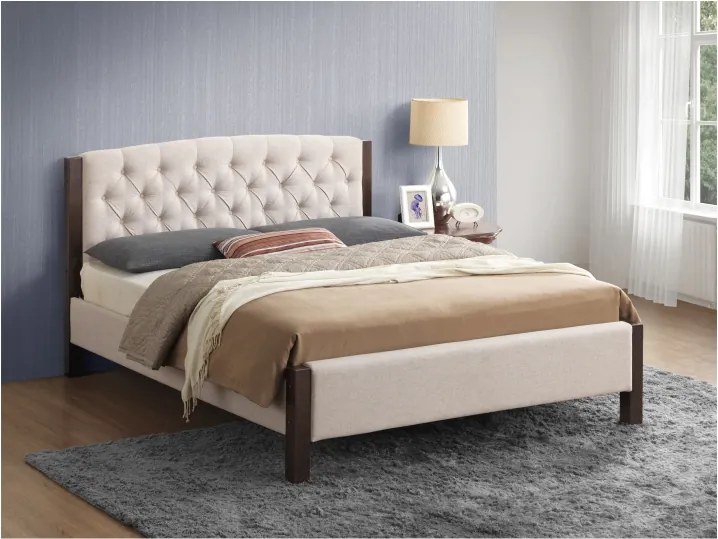 Manželská čalouněná postel s roštem 180x200 písková a tmavý ořech TK3129