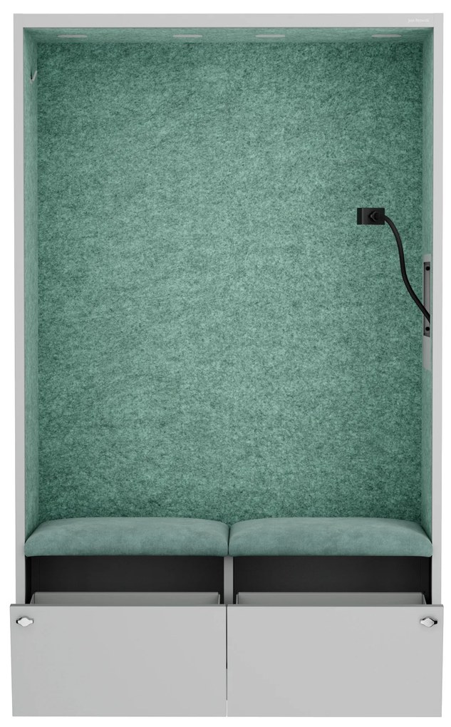 Kancelářská akustická kabina se sedátkem a USB-C portem, korpus šedý / sedák zelený, 1150 mm: SALLY MentalBox
