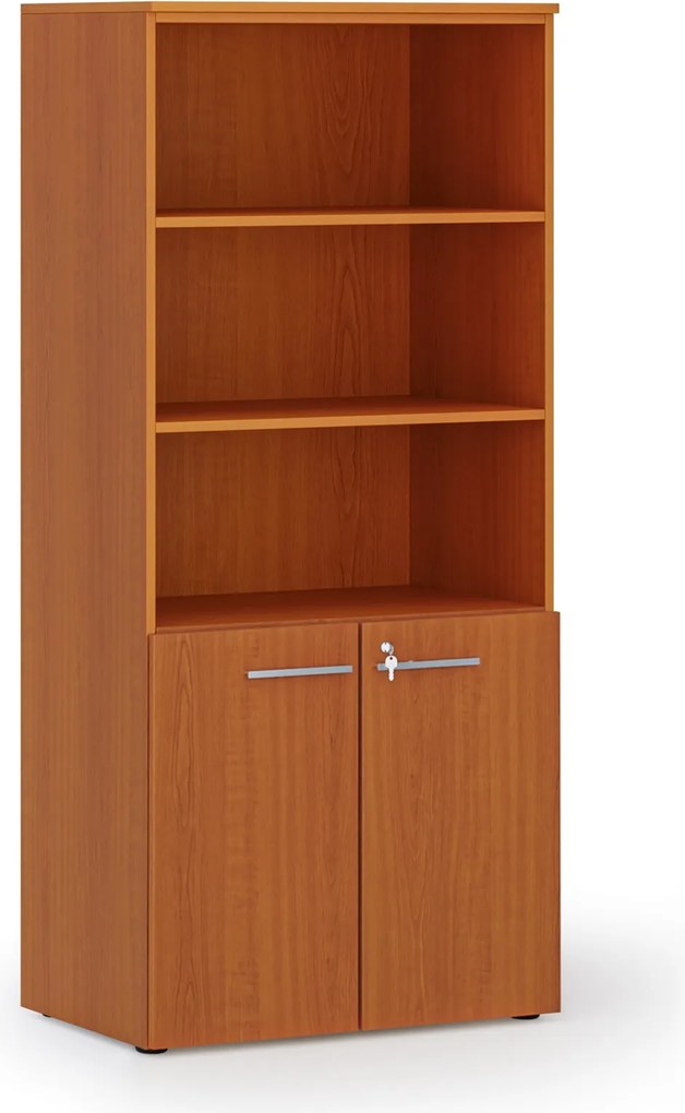 Kombinovaná kancelářská skříň PRIMO WOOD, nízké dveře, 800 x 500 x 1781 mm, třešeň