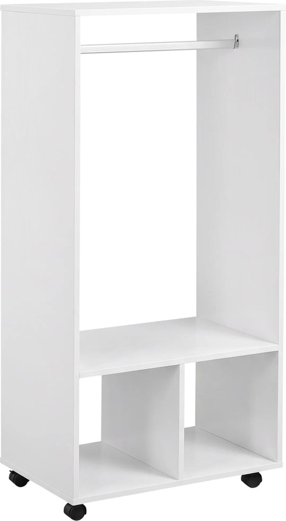 HOMCOM Skříň na kolečkách s otevřenými policemi organizátor pro oblečení s věšákem 60x40x128 cm Bílá
