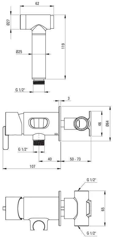 Deante Bidet tap, concealed, with bidetta hand shower