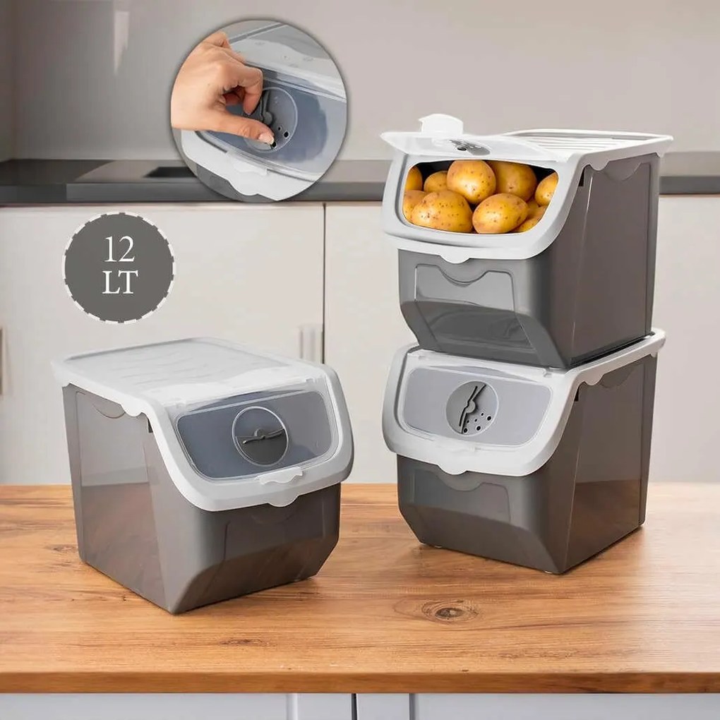 Orion Skladovací box na cibuli a brambory, černý a světle šedý (12l)