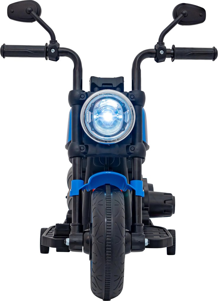 Ramiz Elektrická motorka Chopper FASTER na baterie pro děti modrá + FM rádio + audio panel + LED